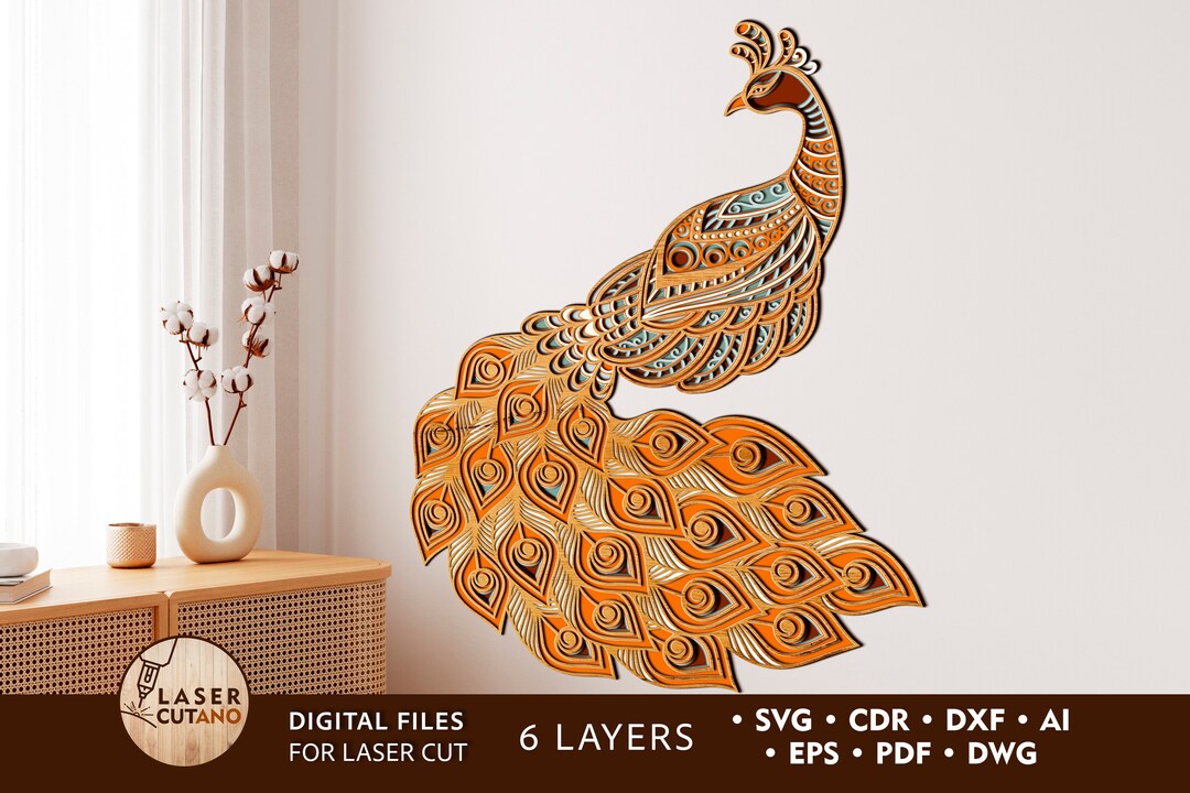 Peacock Laser Cut File Bird Svg Cutting Template And Peacock Wall Decor Peacock Vector Cutting