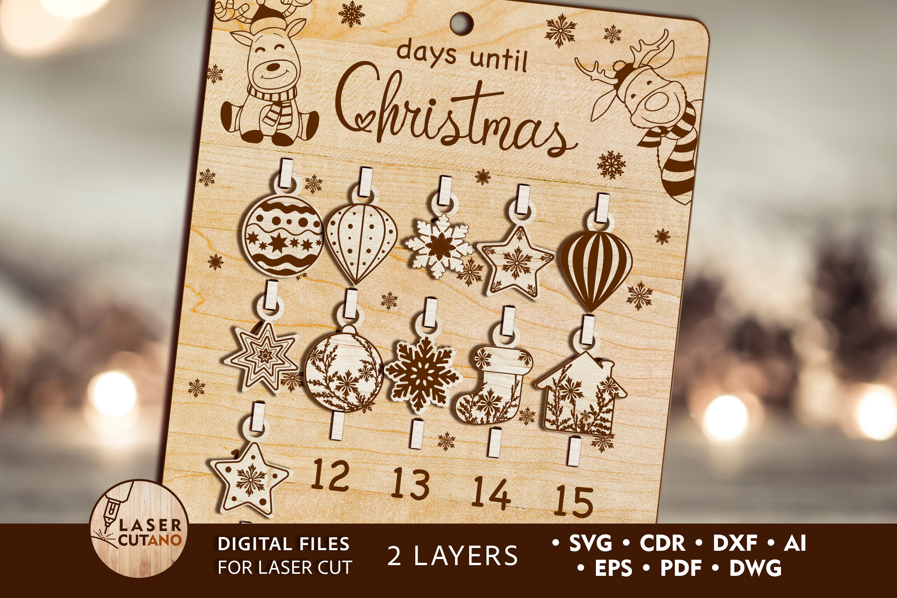 Laser Cut CALENDAR Christmas Until Days Dxf Countdown and - Etsy