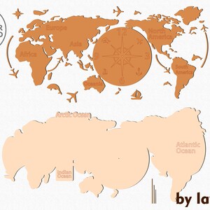 Clock World Map Svg Laser Cut File Engraving Pattern and Engraved Map ...
