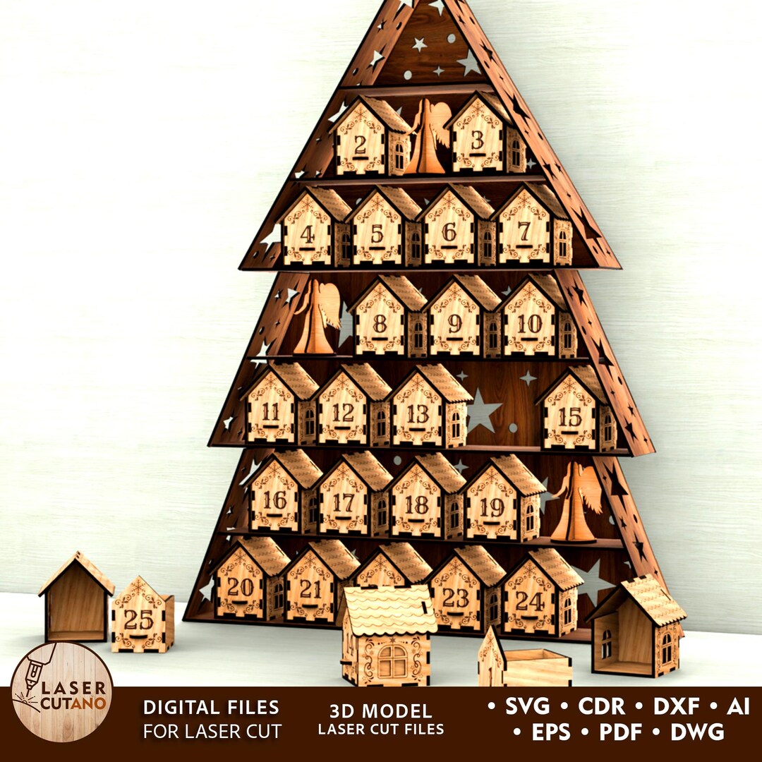 Christmas Tree Advent Calendar Laser Cut Files Svg Xmas Template ...