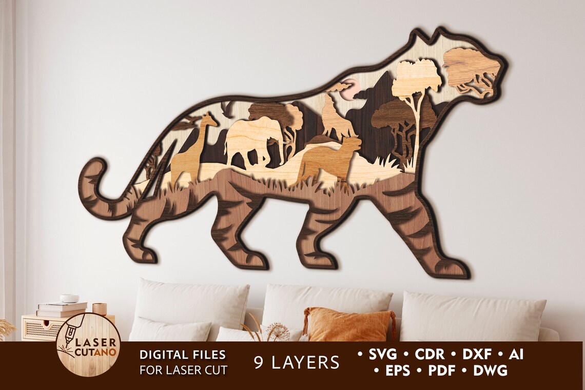 Laser Cut Wood Wall Art TIGER Svg File Cut Template Vector File & Laser ...