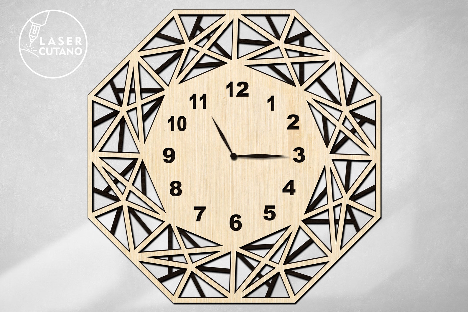 Clock Laser Cut Clock Wall Polygonal Laser Cut Wall Art Cnc File or ...