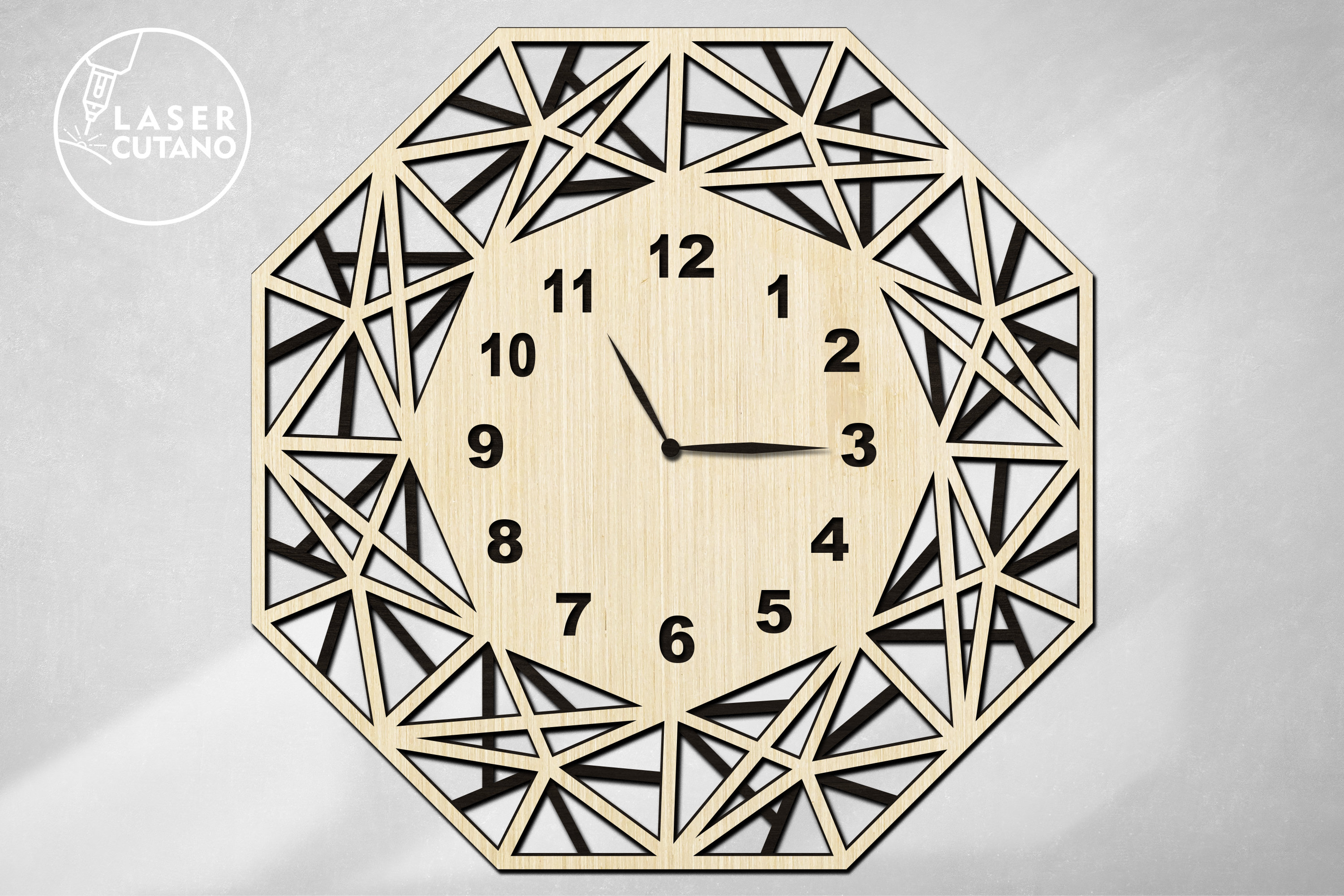 Clock Laser Cut Clock Wall Polygonal Laser Cut Wall Art Cnc File or ...