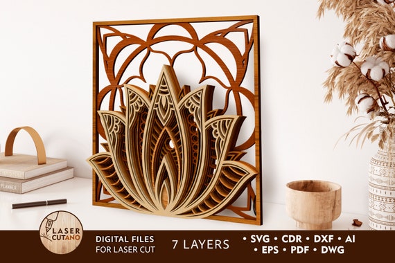 LOTUS Laser Cut File Svg Mandala Cut File Vector Art and | Etsy