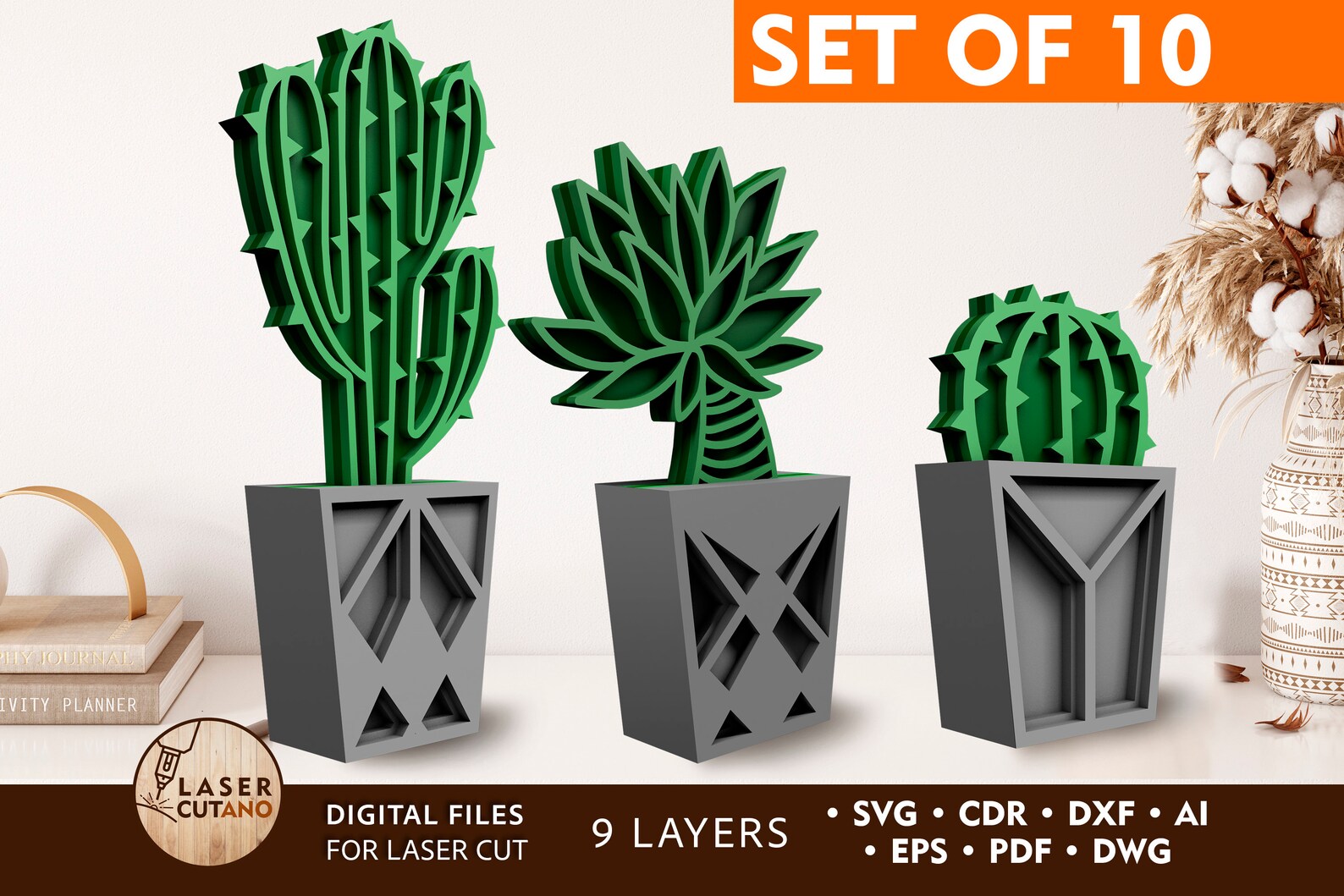 CACTUS Laser Cut File Svg Succulent Laser File and Laser Cut Wood ...