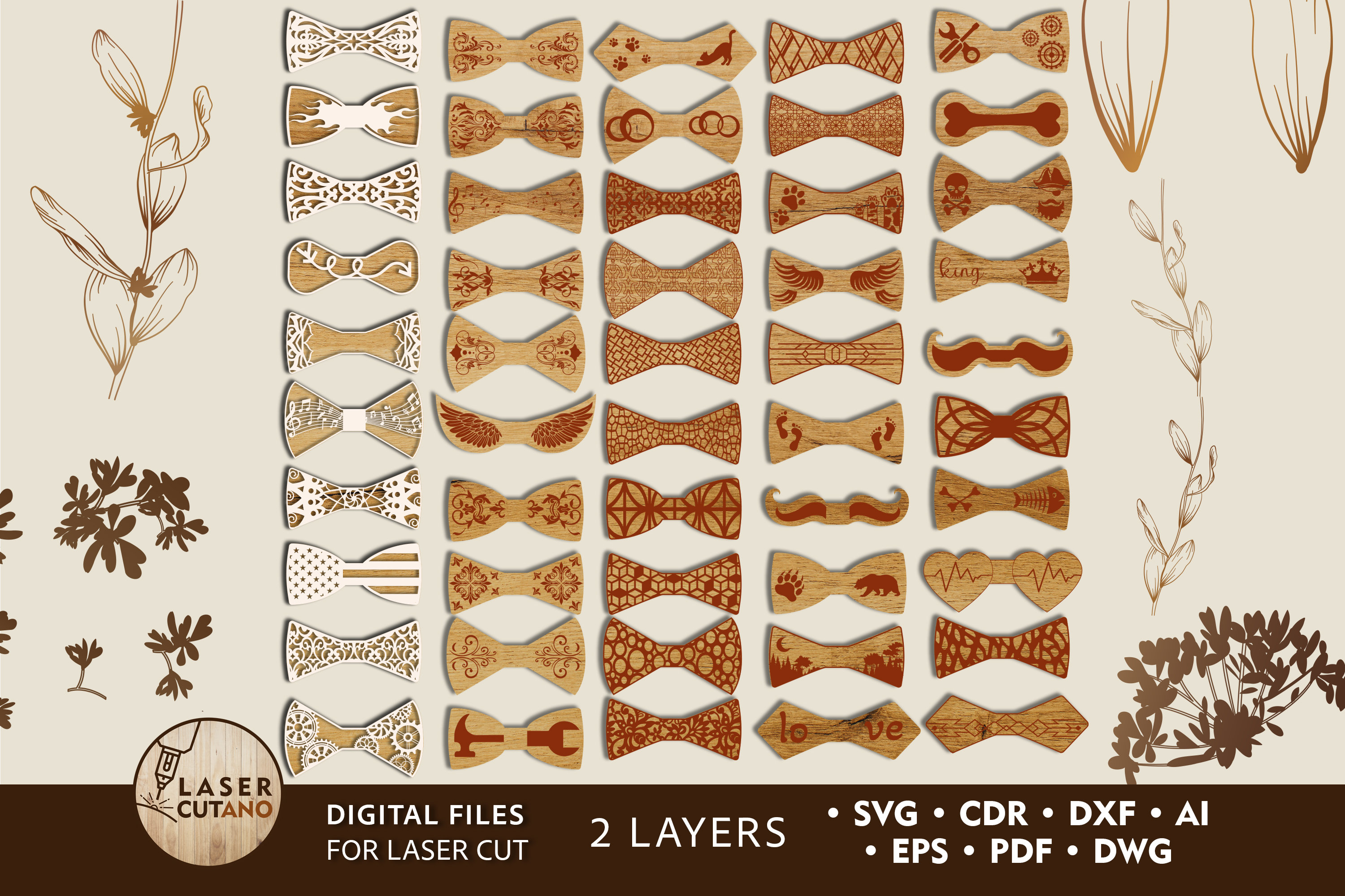 50 BOW TIES Patterns Laser Cut File Dxf Svg Laser Cutting, Bow Tie ...