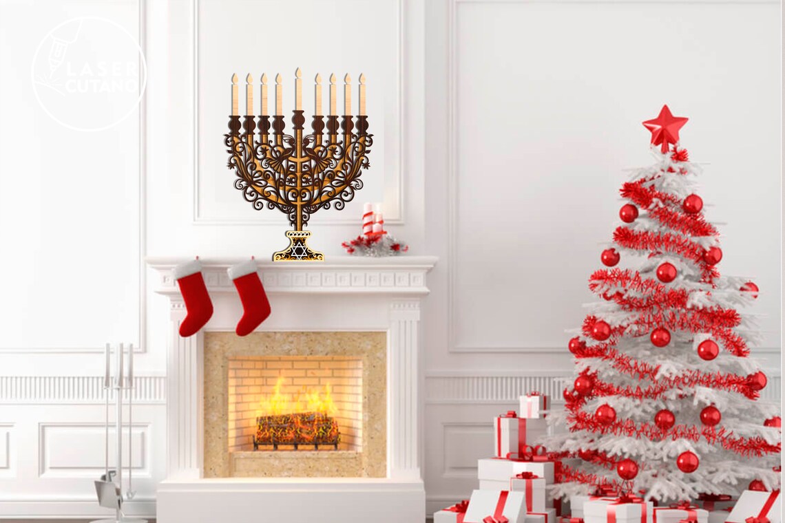 MENORAH Laser Cut File Hanukkah Svg 3D and Menorah Candles Laser ...