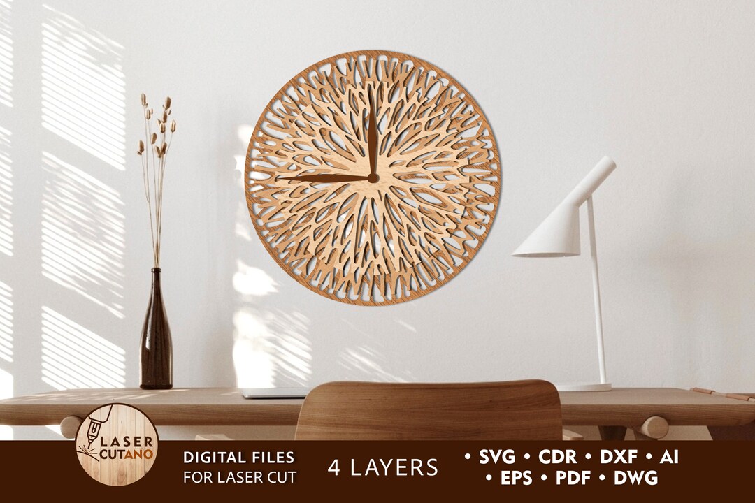 Wall Clock Svg Laser Cut File Dxf Files for Cnc and Laser Cut Clock ...