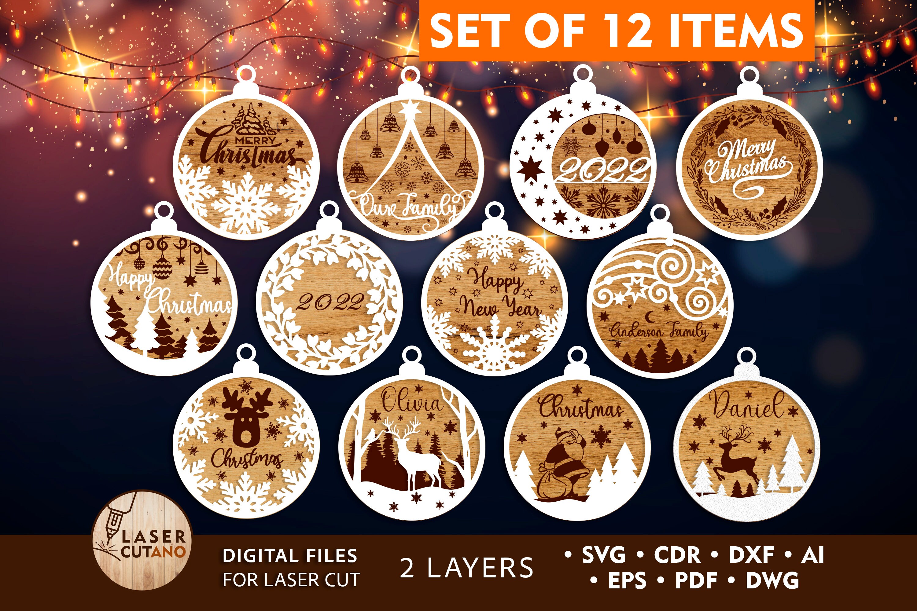 Svg CHRISTMAS ORNAMENTS Laser Cut Files Bundle Templates New Etsy Polska