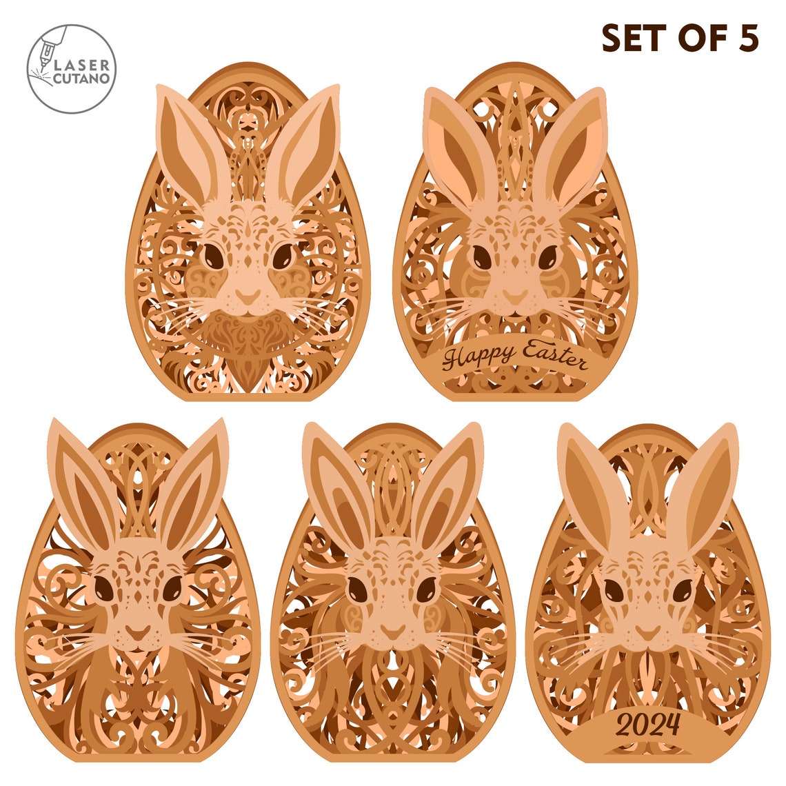 Set 5 EGG EASTER Laser Cut Files Dxf, Glowforge and Easter Svg, Laser ...