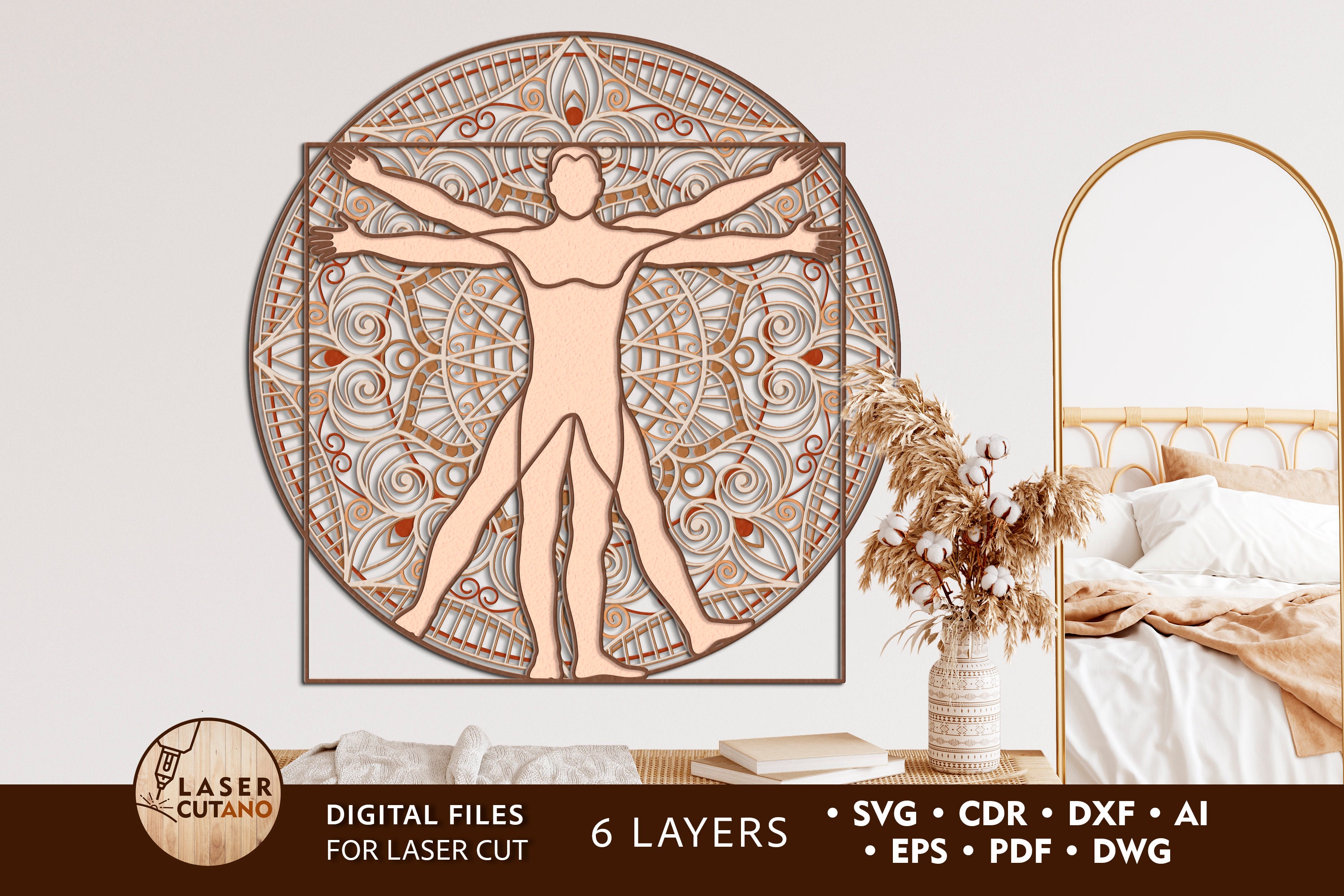 Home & Hobby Kits & How To laser cut wall art VITRUVIAN MAN Laser Cut ...