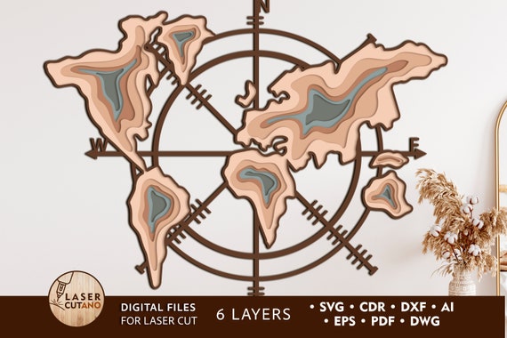 COMPASS MAP Laser Cut File Svg World Map CNC and Laser Cutter - Etsy UK
