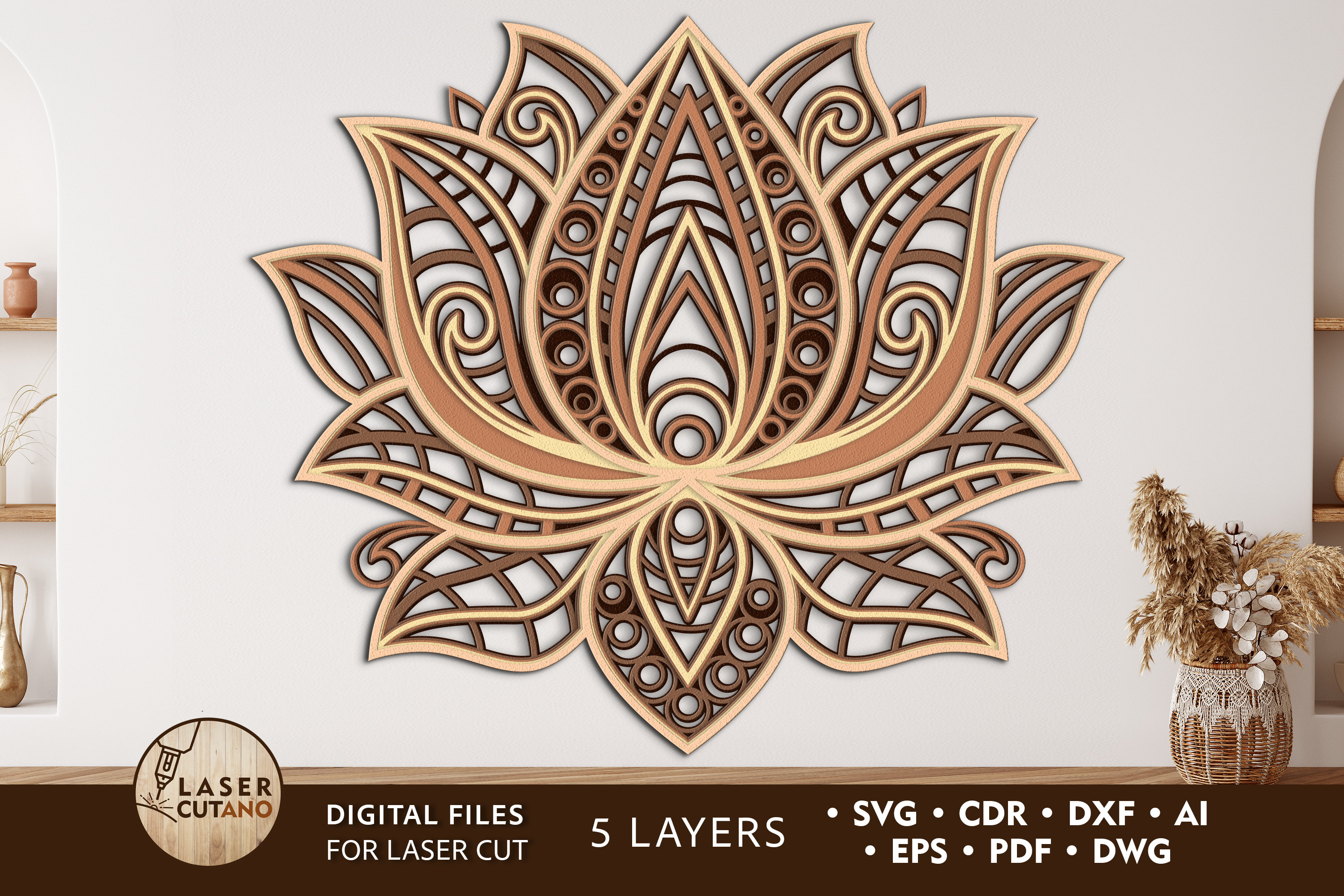 LOTUS Cnc Files Laser Cut File Svg Layered and Glowforge File | Etsy
