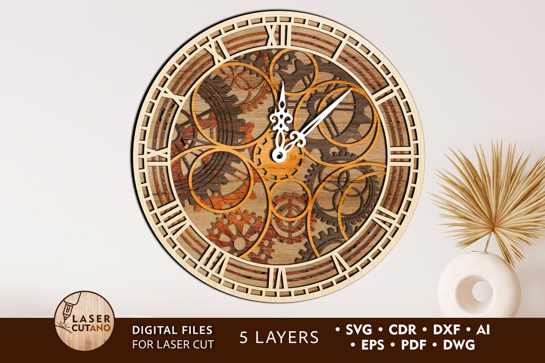 Clock Laser Cut File Laser Cutting Watch & Glowforge Layer, Multi Layer Cnc Wood for Glowforge ...