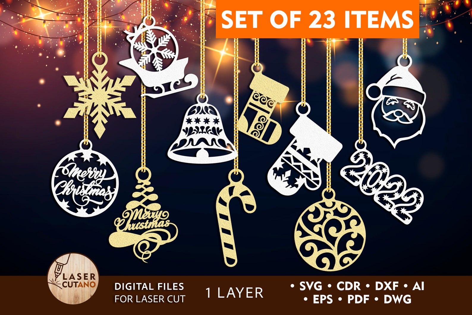 CHRISTMAS Decorations Svg Laser Cut Files SET Laser Cut Ornaments and ...