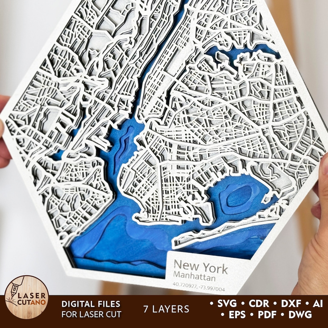 New York Map Laser Cut File and New York Svg, NY Map Laser Burn Svg and ...