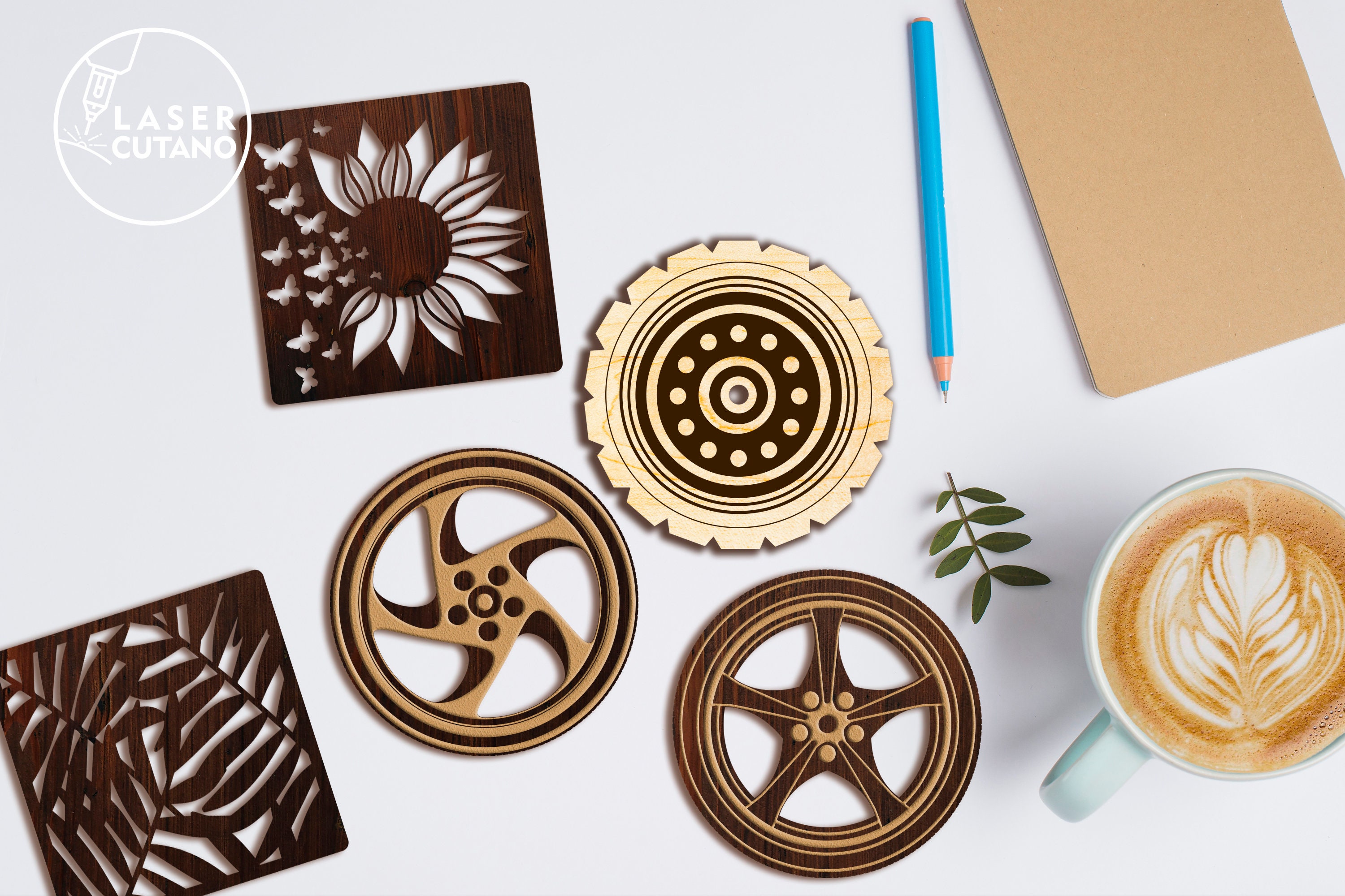 COASTERS Laser Cut File Engraved Svg Dxf Vector Plans, Cnc Pattern ...