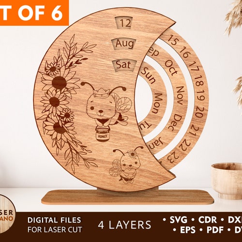 CALENDAR Laser Cut Files Perpetual Calendar Vector Cnc Cut | Etsy