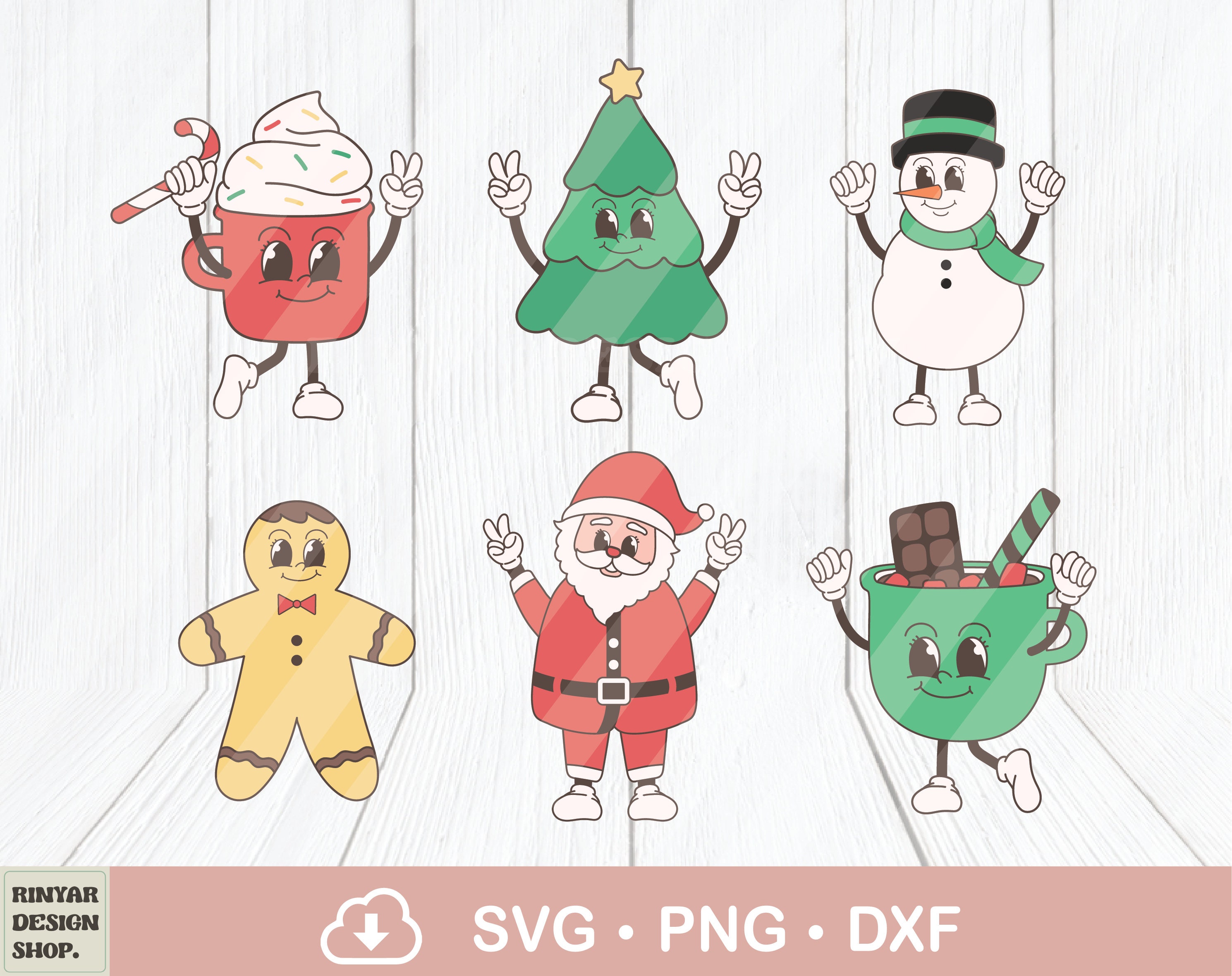 6 Bundle Retro Christmas Character Png Sublimation Svg Dxf - Etsy