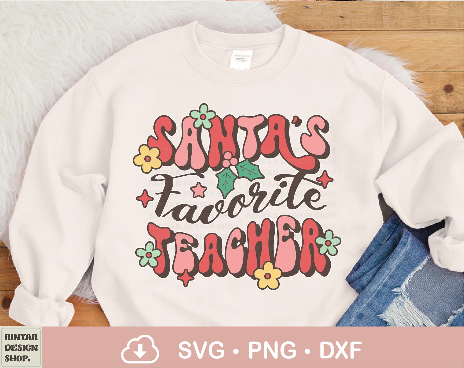 Retro Santa's Favorite Teacher Png Svg Christmas - Etsy
