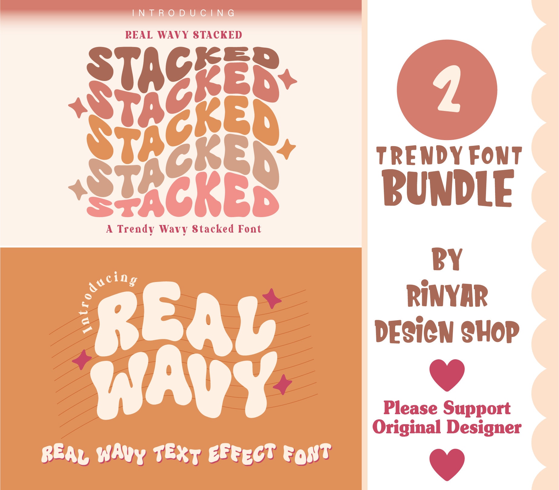 Bundle Wavy Font, Real Wavy Retro Stacked Font, Real Wavy Stacked Font ...