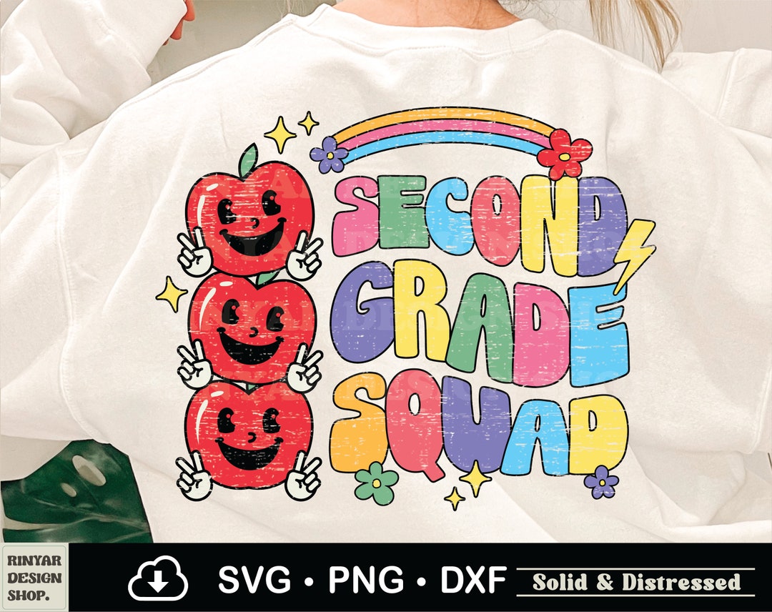Second Grade Squad Apple Rainbow Svg Png Sublimation, Second Grade ...