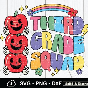 Dritte Klasse Squad Apple Rainbow Svg Png Sublimation, Third Grade ...