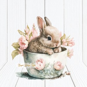 8 Bundle Cute Vintage Bunny Floral Cup Sublimation Design, Flower ...