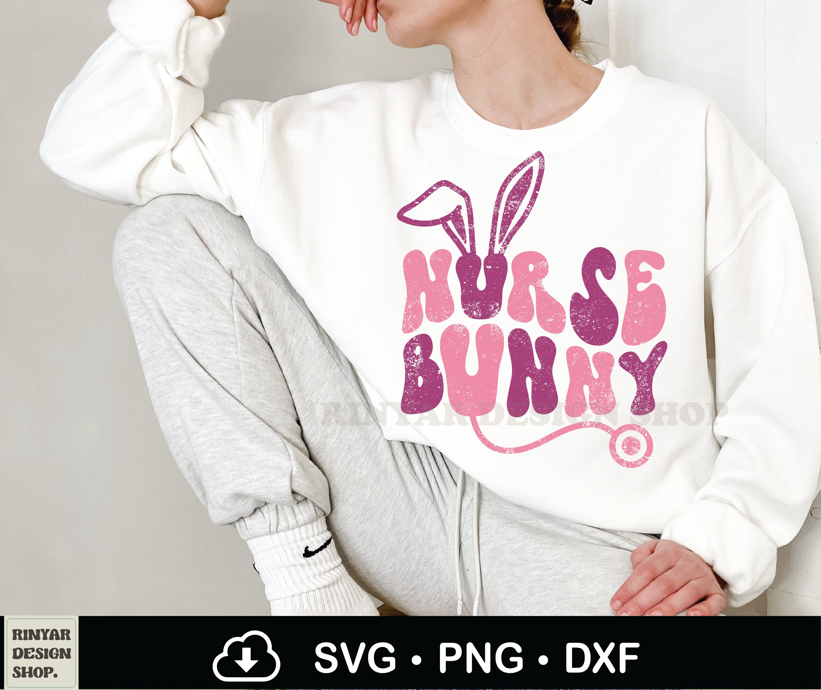Retro Nurse Bunny Smiley Leopard Svg Png Sublimation, Nurse Easter ...