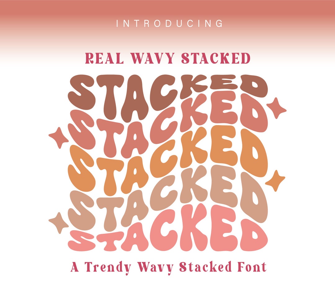 Real Wavy Stacked Font, Wavy Retro Font, Wavy Text Svg, Easy to Create Custom Trendy Curved Text ...
