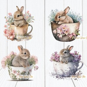 8 Bundle Cute Vintage Bunny Floral Cup Sublimation Design, Flower ...