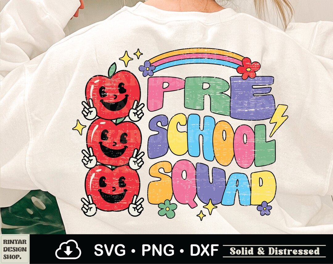 Pre School Squad Apple Rainbow Svg Png Sublimation, Hello Preschool ...