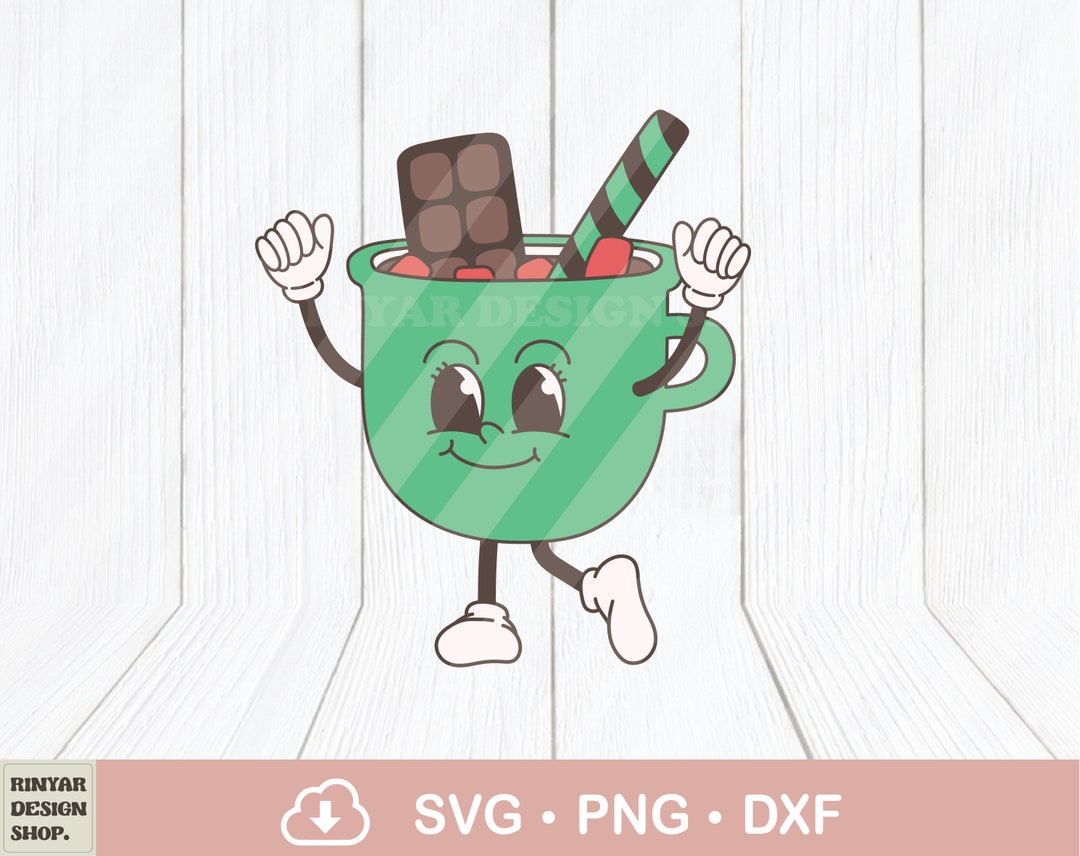 Retro Christmas Chocolate Cup Png Svg Dxf, Retro Christmas Character ...