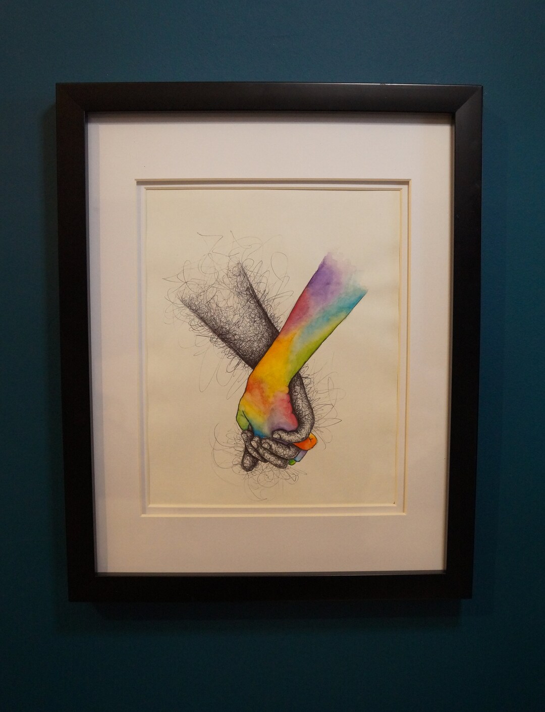 Watercolour and Biro Print, Holding Hands, BLM Print, Unity, Peace ...