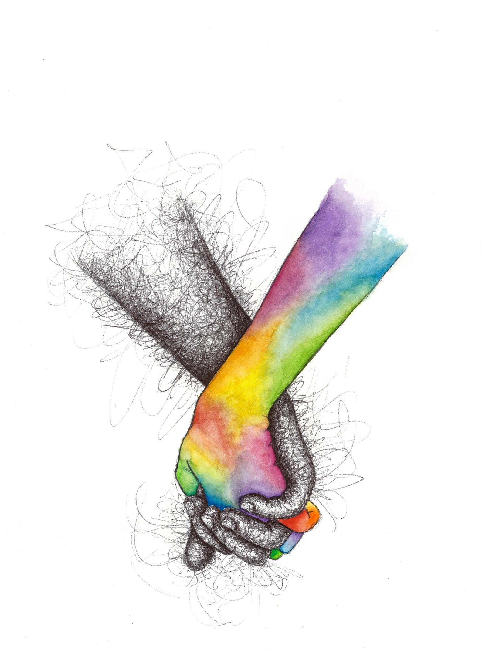 Watercolour and Biro Print, Holding Hands, BLM Print, Unity, Peace ...