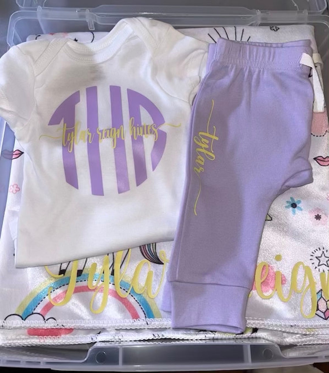 Girls Personalized Baby Box - Purple/yellow - Etsy