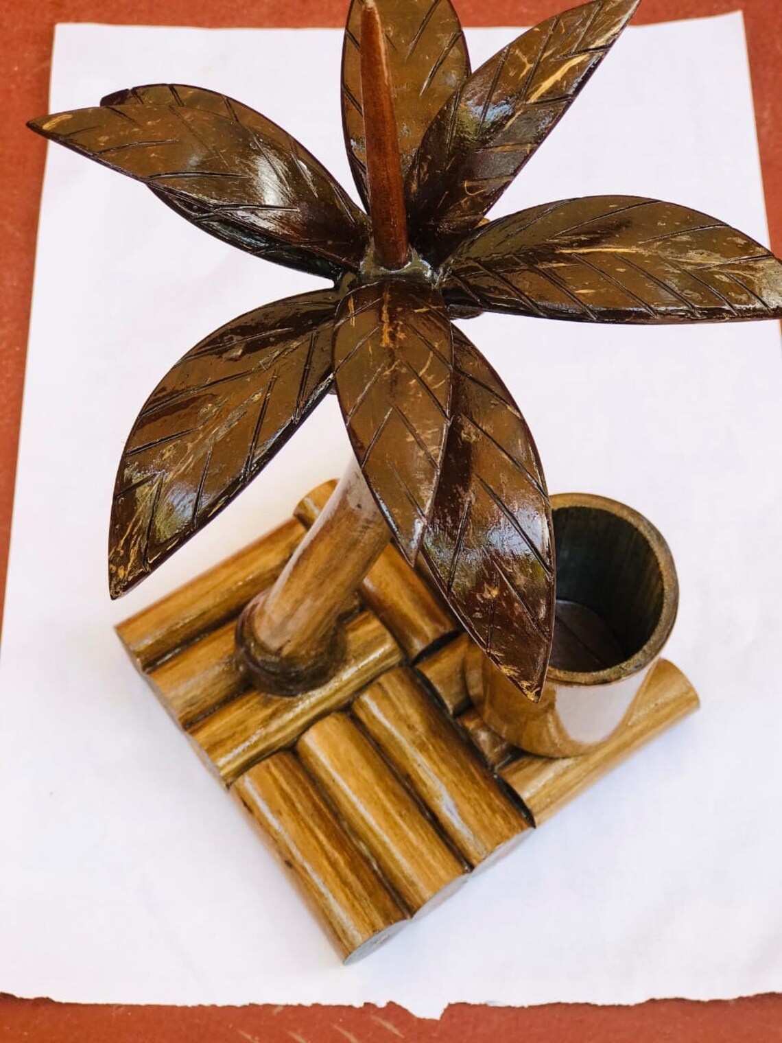 Coconut Shell Coconut Tree pen holder/ Coconut shell Art/ Home | Etsy