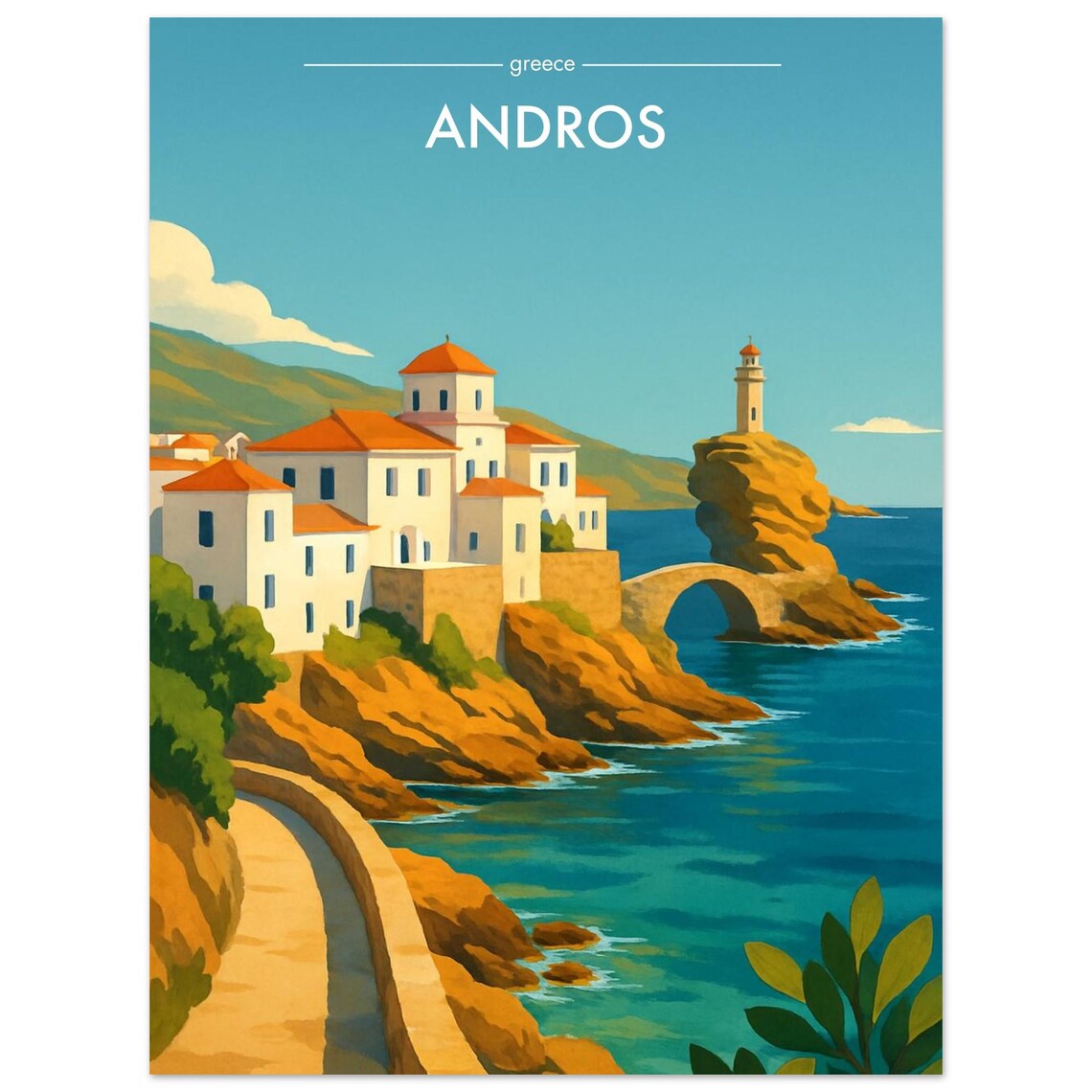 Andros Greece Travel Poster | Modern Wall Art Print | Minimalist ...