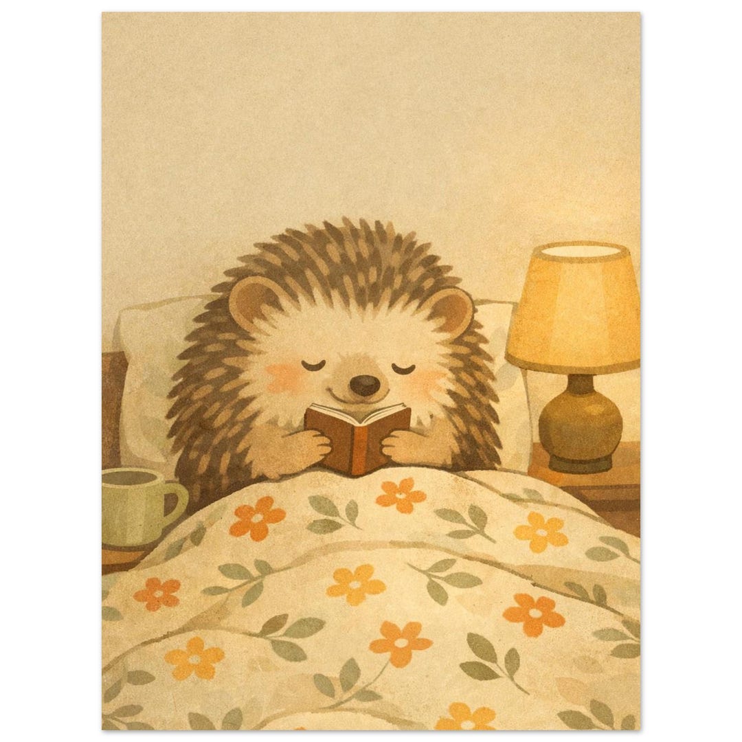 Hedgehog Reading Art Print, Cozy Bedroom Decor, Vintage Illustration - Etsy