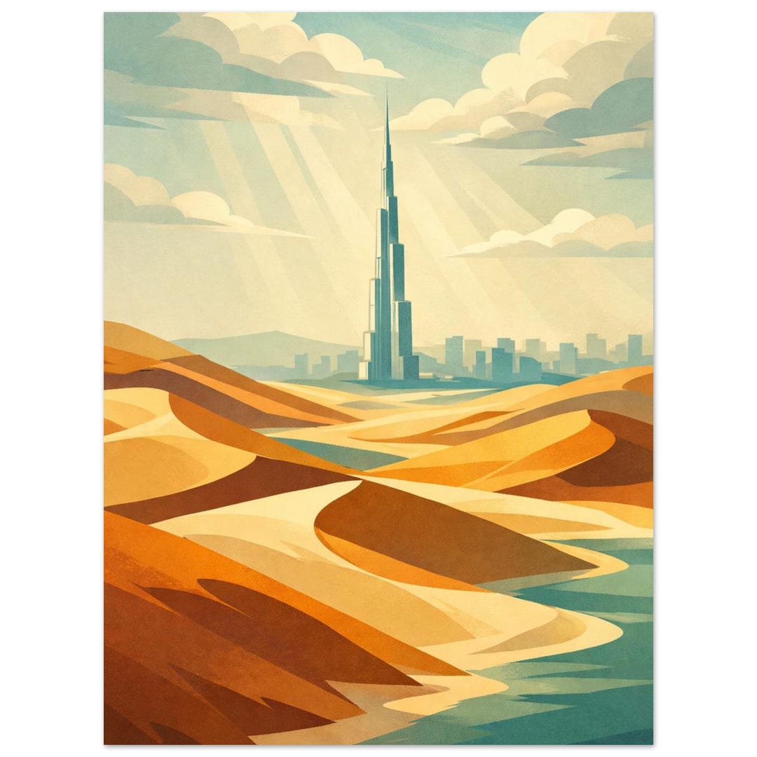 Dubai Desert Print, Minimalist Needle Tower Art, Travel Poster - Etsy