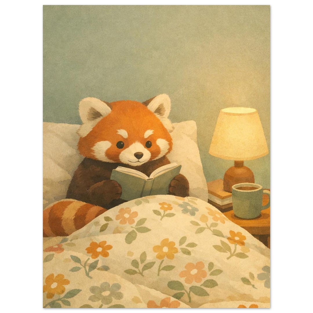 Red Panda Reading Art Print, Cozy Bedroom Wall Decor - Etsy