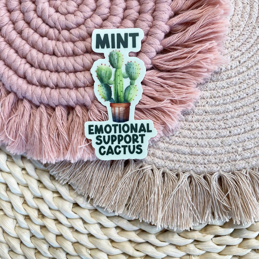 Mint the Emotional Support Cactus Sticker, Bookish Kindle Sticker, Laptop Sticker, Magical ...