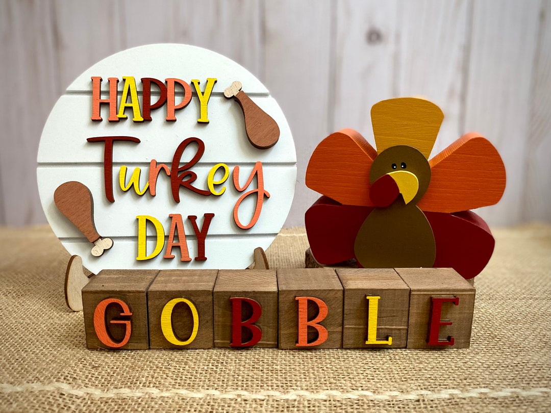 Thanksgiving Turkey Decor - Gobble Wood Blocks - Happy Turkey Day ...