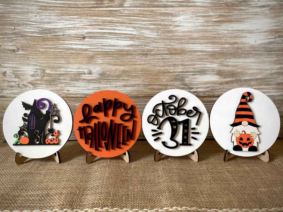 Halloween Mini Round Signs - Happy Halloween Tiered Tray Decor ...