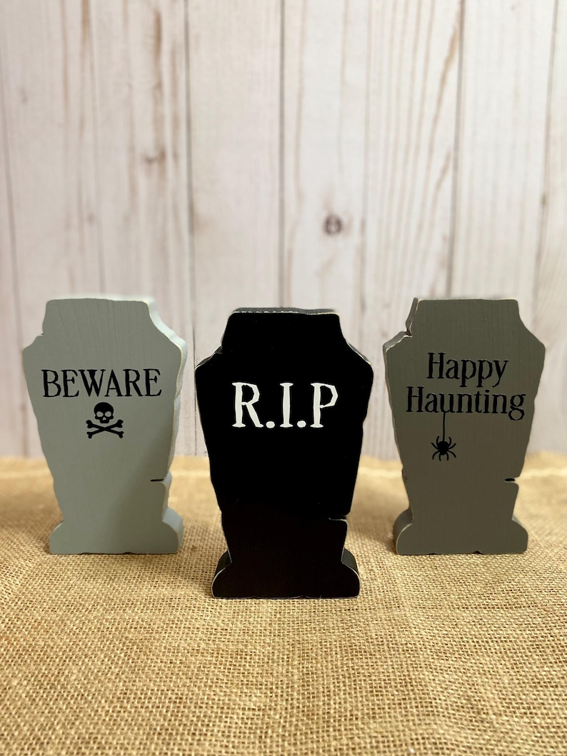 Wood Tombstone - Halloween Graveyard Decor - Tombstone Shelf Sitter ...