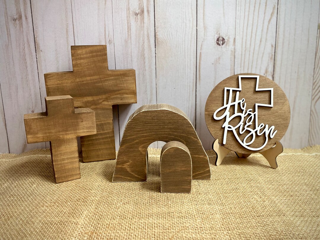 Chunky Wood Tomb - Easter Religious Decor - He is Risen Tomb Shelf ...