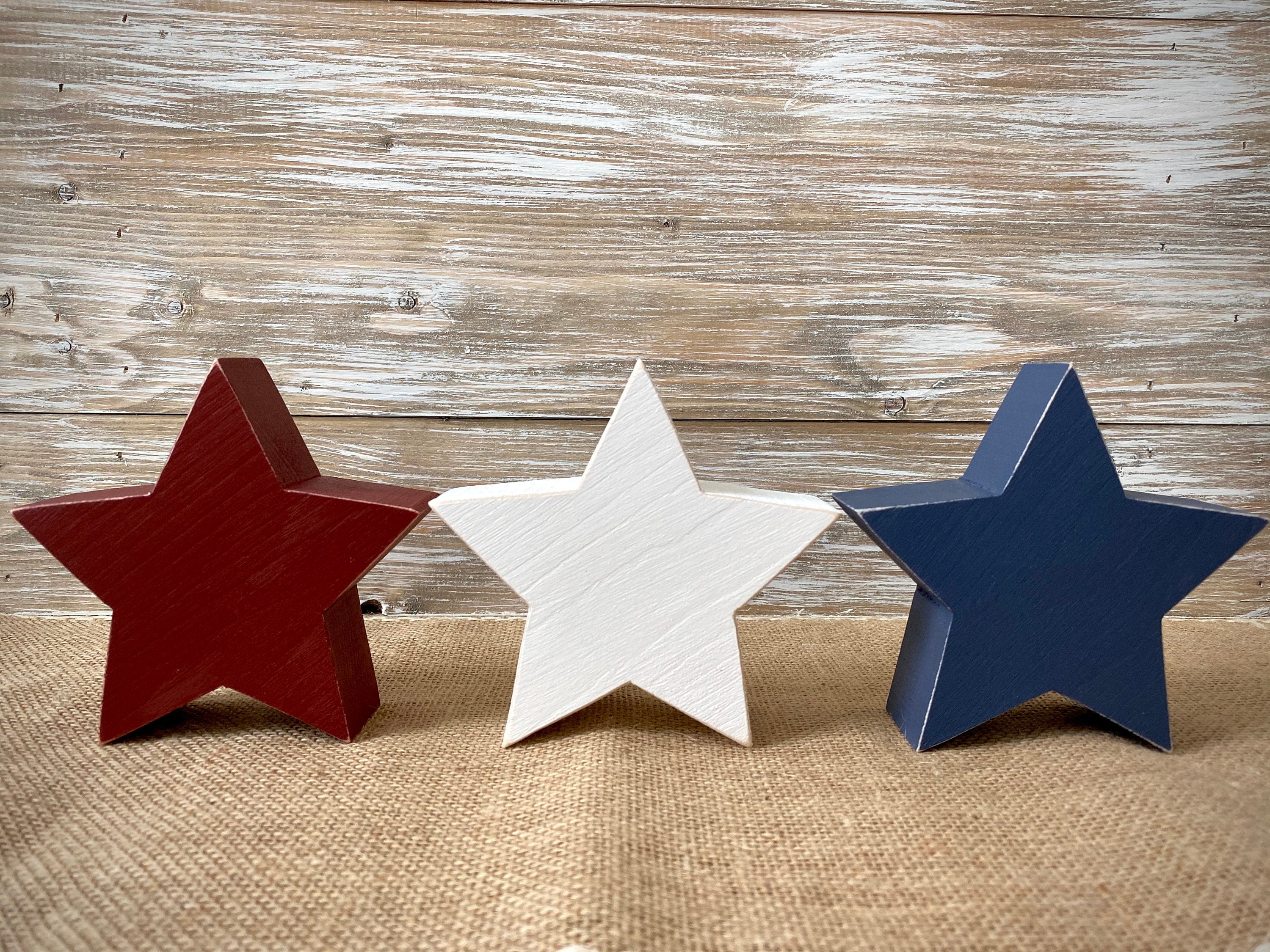 Stars Small Wood Stars Chunky Red White Blue Rustic Stars - Etsy