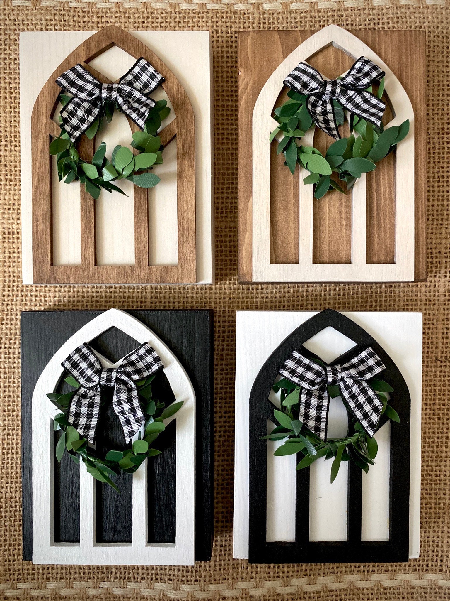 Mini Cathedral Window Wood Blocks Miniature Wreath Buffalo - Etsy