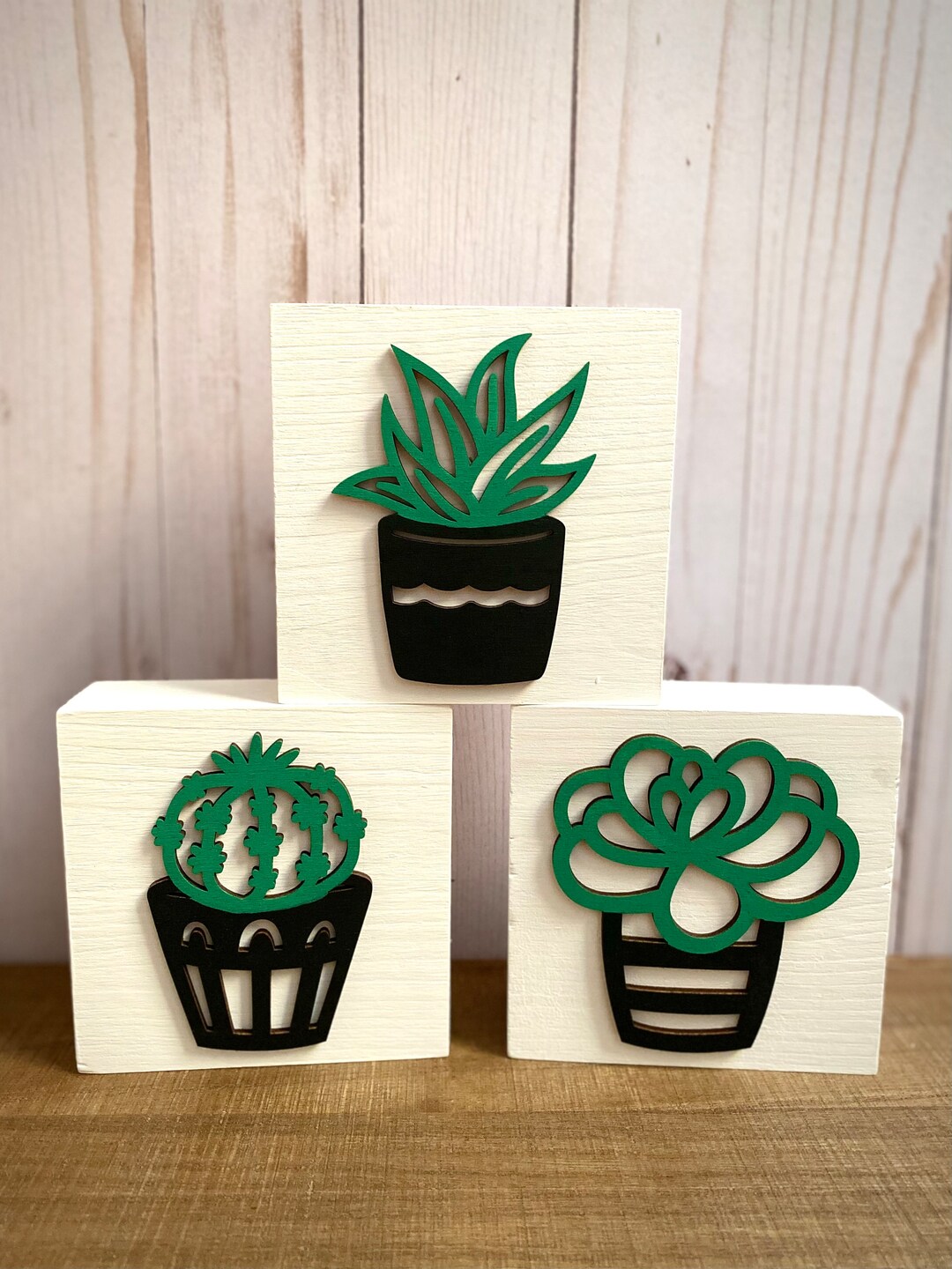 Succulent Wood Block Trio - Plant Decor - Succulent Shelf Sitter ...