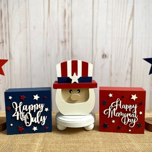 Patriotic Wood Block Decor - Happy 4th of July - Happy Memorial Day ...